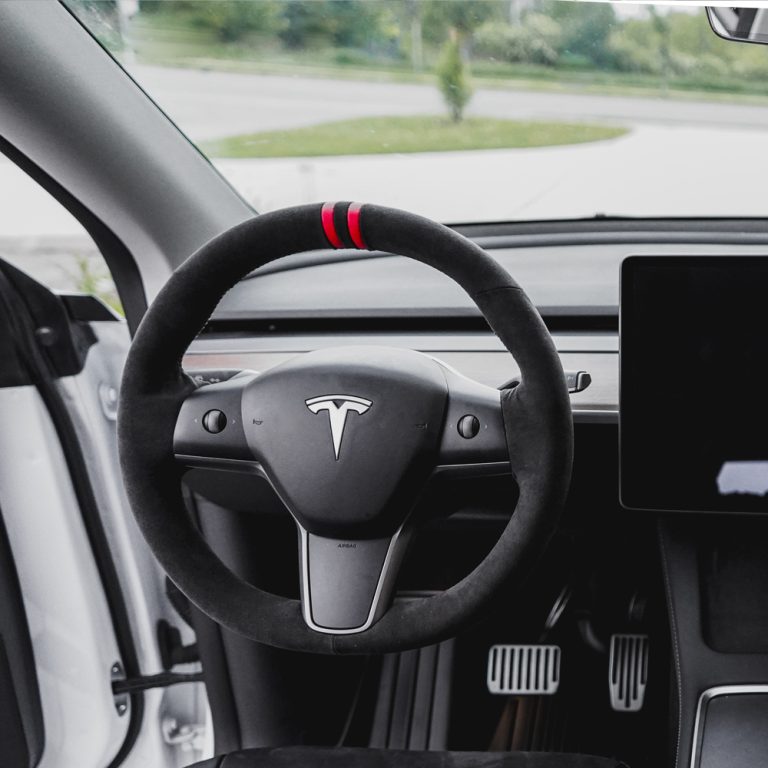 Model Y Steering Wheel Cover - Hand Stitch - Black Suede - Tesloid Canada